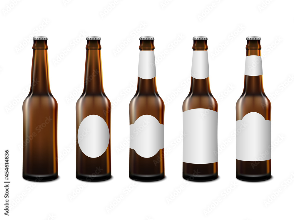 Realistic front view beer bottle mockup template isolated on white ...