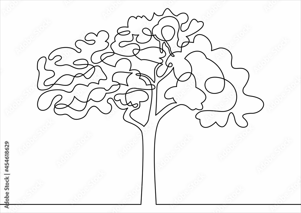 Tree logo continuous one line drawing of nature tree vector ...