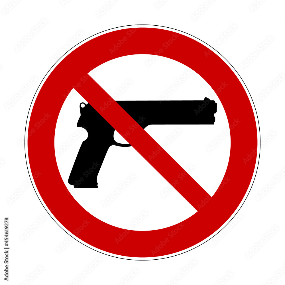 No guns sign. Vector illustration of red crossed out circle sign with ...