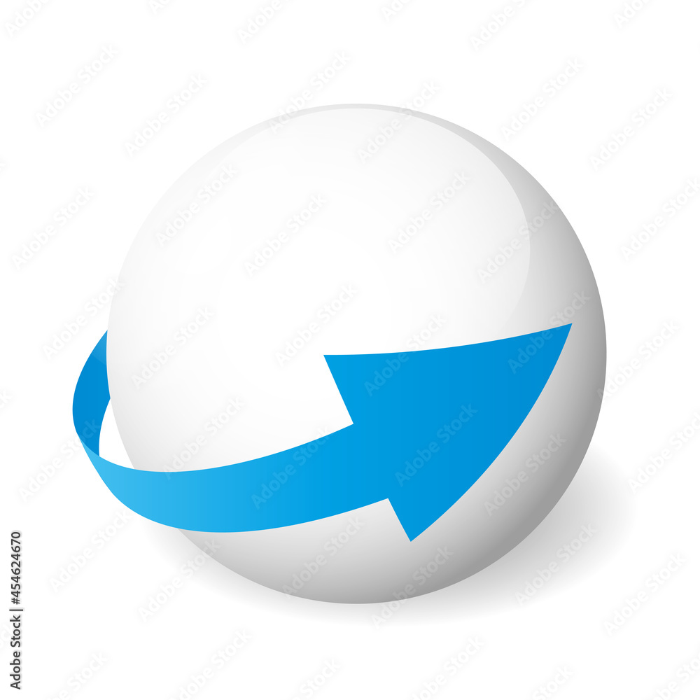 Loop circle arrow icon around sphere. Abstract symbol. Simple 3D vector ...