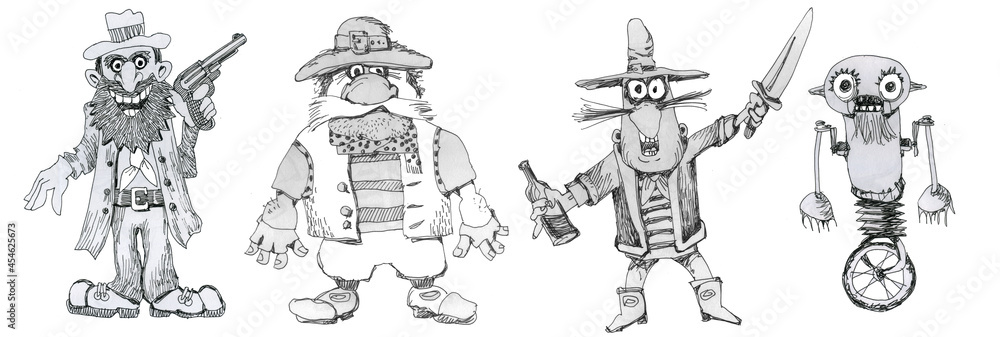 Pirates, a group of funny pirates. Drawing cartoon style. Stock ...