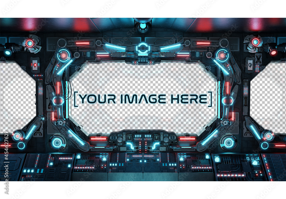 Spaceship Cockpit Mockup with Window and Control Panel Stock Template ...