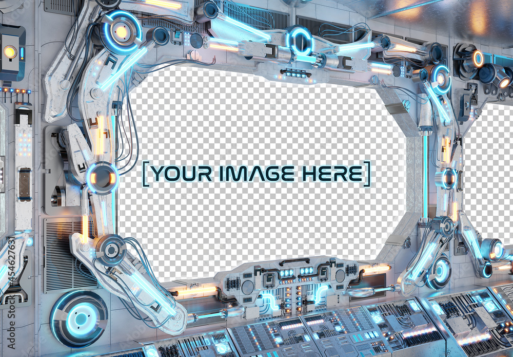 Spaceship Cockpit Mockup with Window and Control Panel Stock Template ...