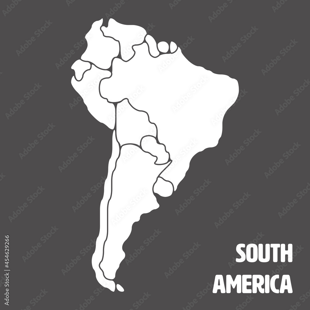 Simplified schematic map of South America. Blank isolated continent ...