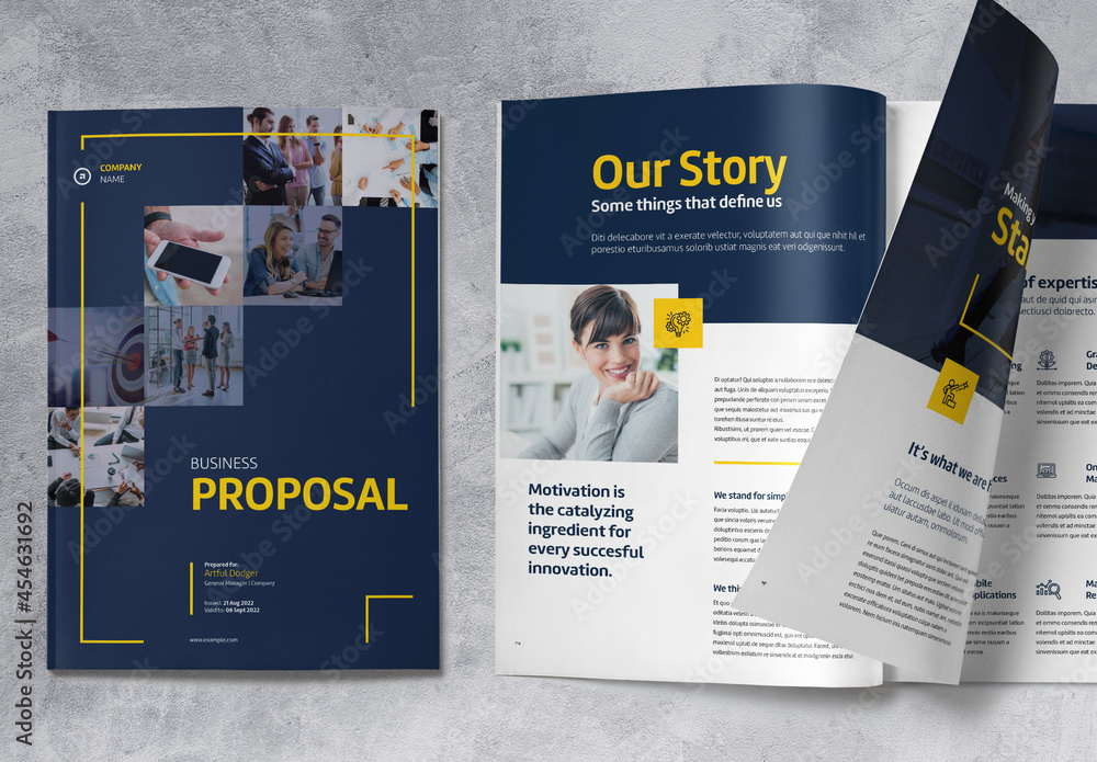 Business Proposal with Blue and Yellow Accents Stock Template | Adobe Stock