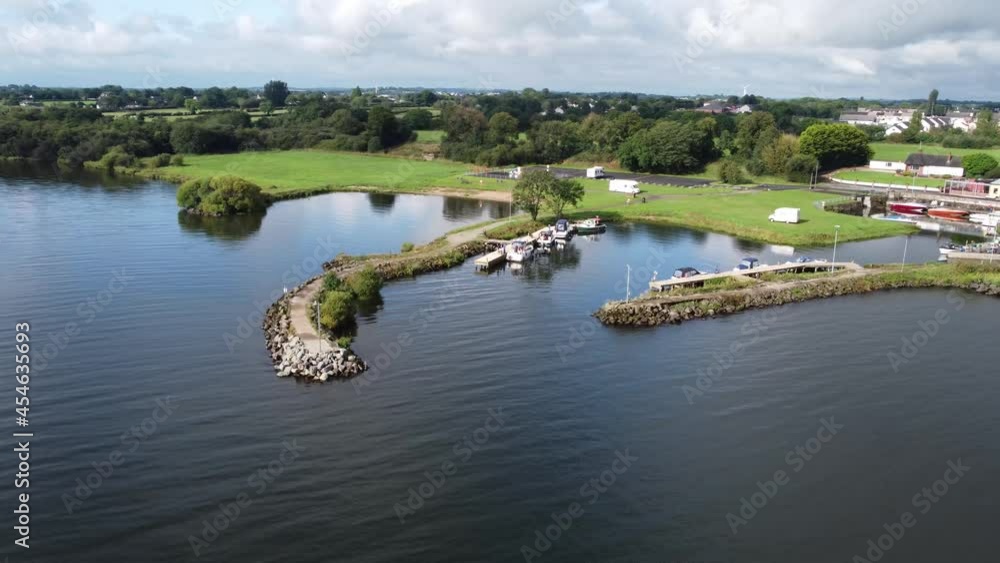 Aerial footage of Battery Harbour Moortown Newport lough Neagh Northern ...