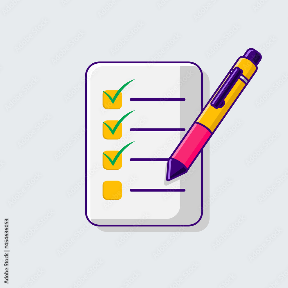 Marked checklist on a clipboard paper with a giant pen. Successful ... Marked checklist on a clipboard paper with a giant pen. Successful ...