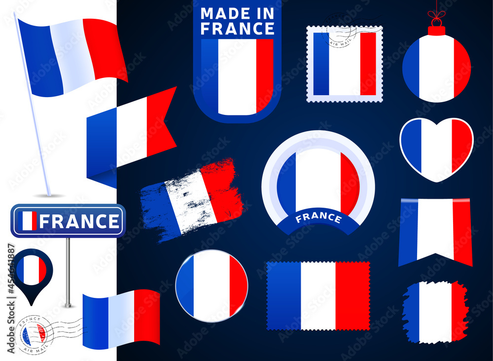 france flag vector collection. big set of national flag design elements ...