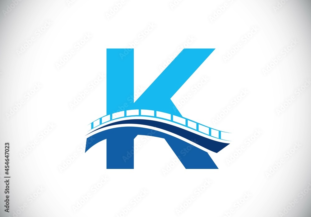 Initial K monogram letter alphabet with bridge sign. Abstract bridge ...