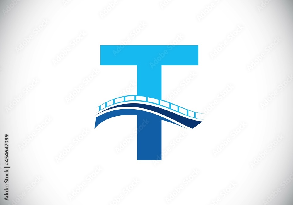 Initial T monogram letter alphabet with bridge sign. Abstract bridge ...