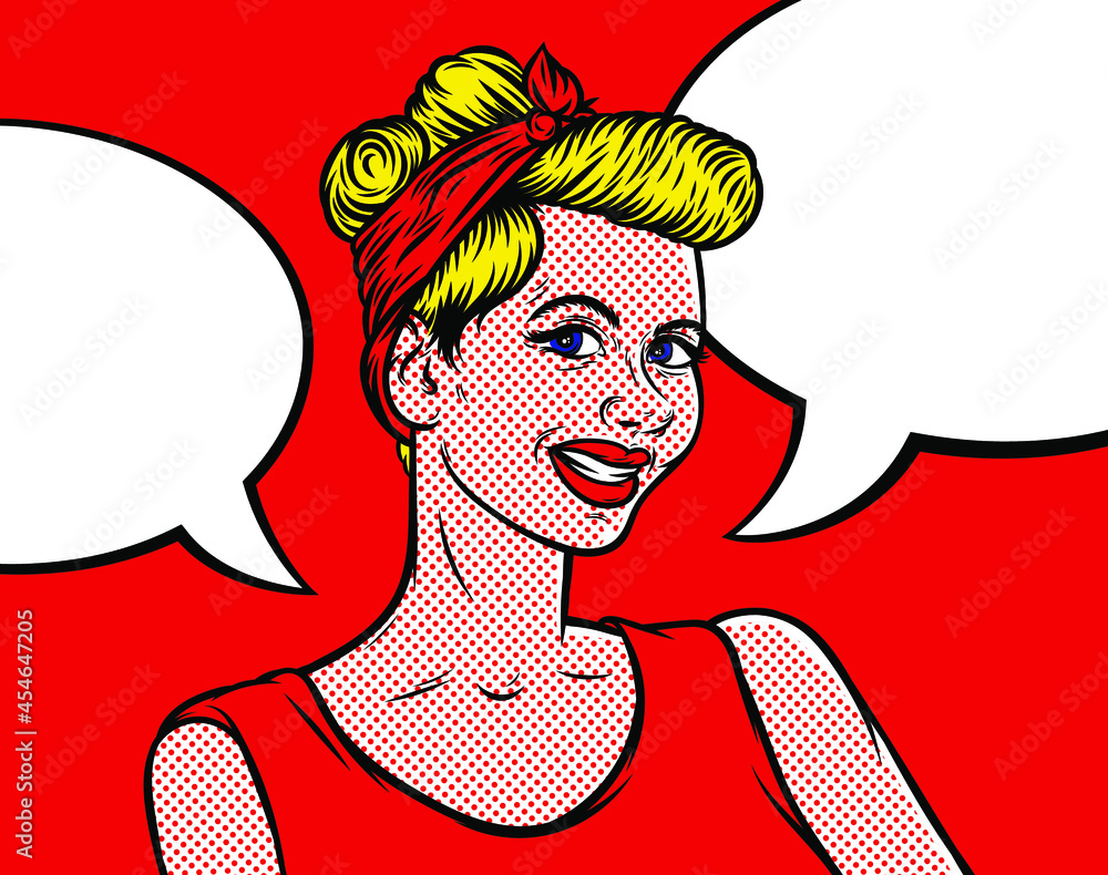 Retro comic book background. Pop art illustration with smiling girl ...