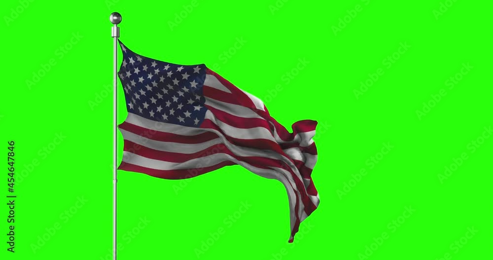 USA national flag waving on green screen. Chroma key animation. United ...