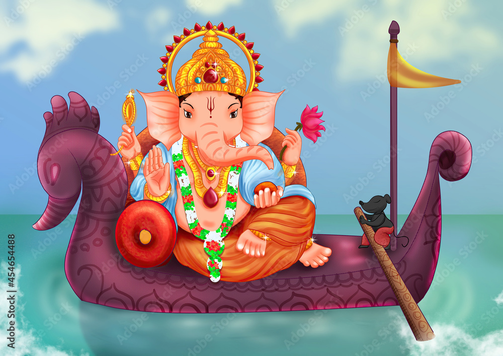 Creative Lord Ganpati Wallpaper on boat with rat, Lord Ganpati, Ganpati ...