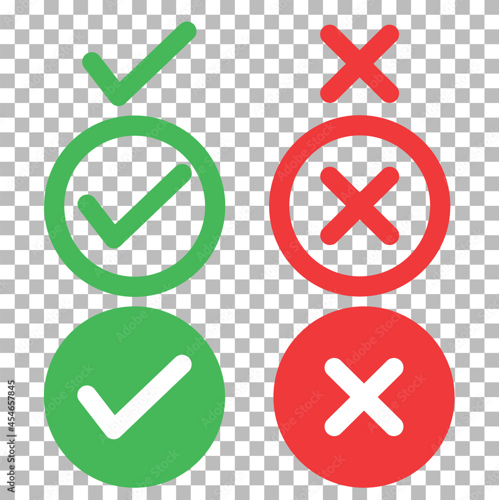 Set of check mark icon on a transparent background. Checkmark cross ...