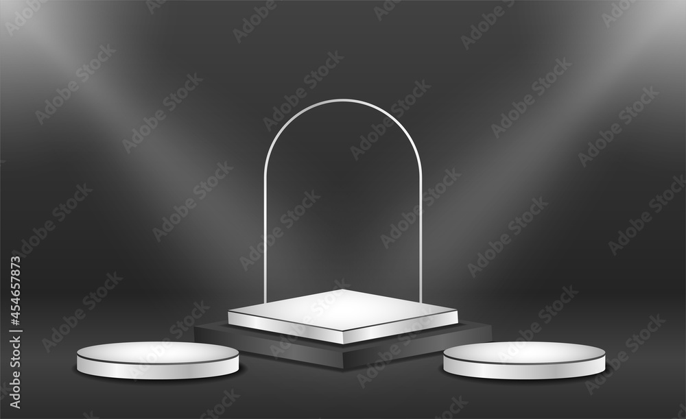 Mockup of blank template layout of stage illuminated by spotlights. 3d ...