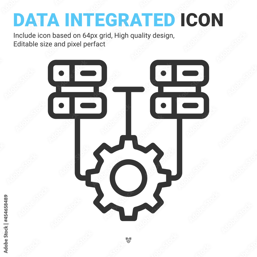 Data integrated icon vector with outline style isolated on white ...