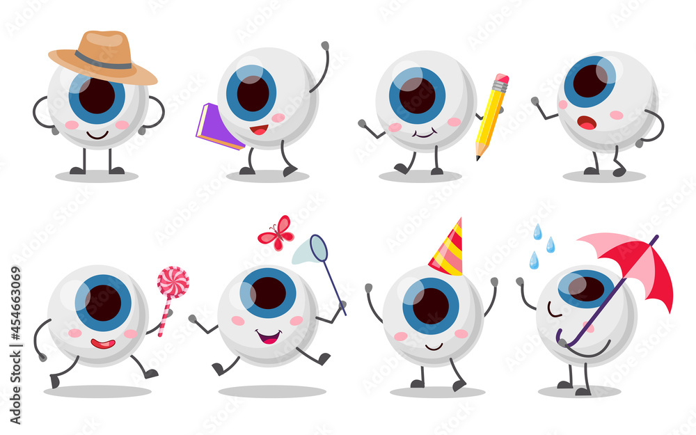 Set of cute, funny eyeball character. Cartoon vector illustration ...