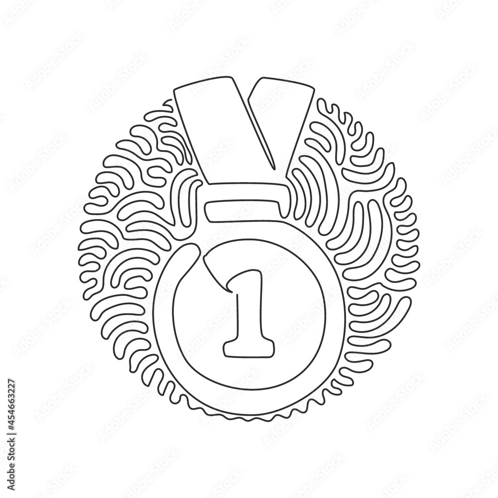 Continuous one line drawing gold medal for first place. Gold medal on ...