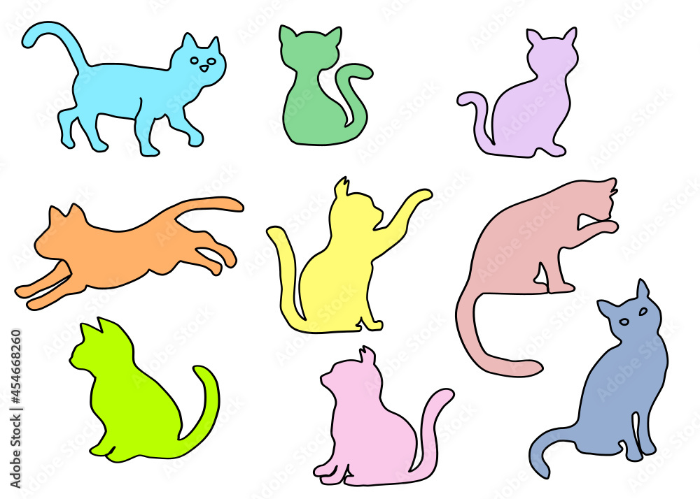 Colorful Line art, doodle,line background of Cat cartoon isolate on ...