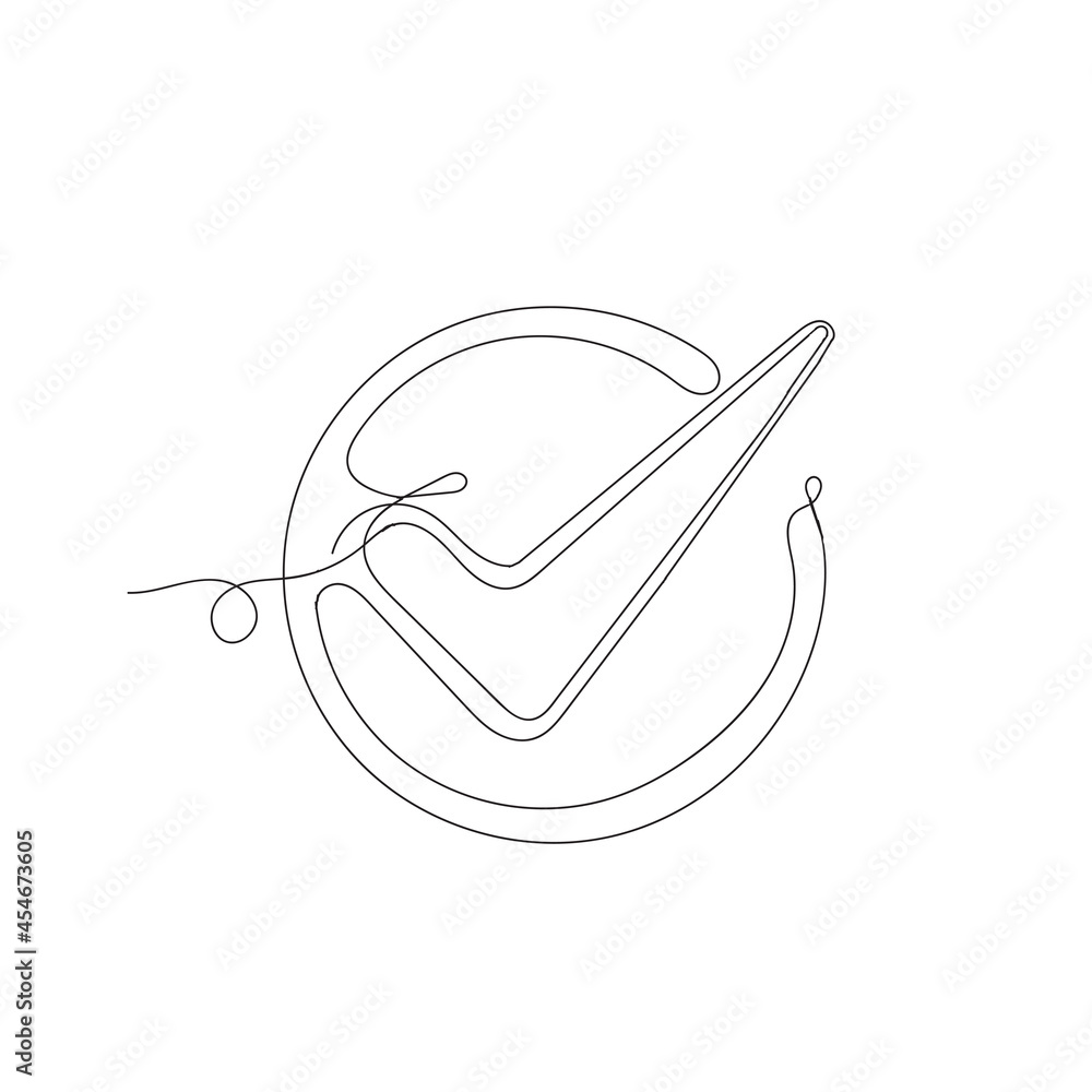 continuous line drawing check mark illustration vector isolated Stock ...