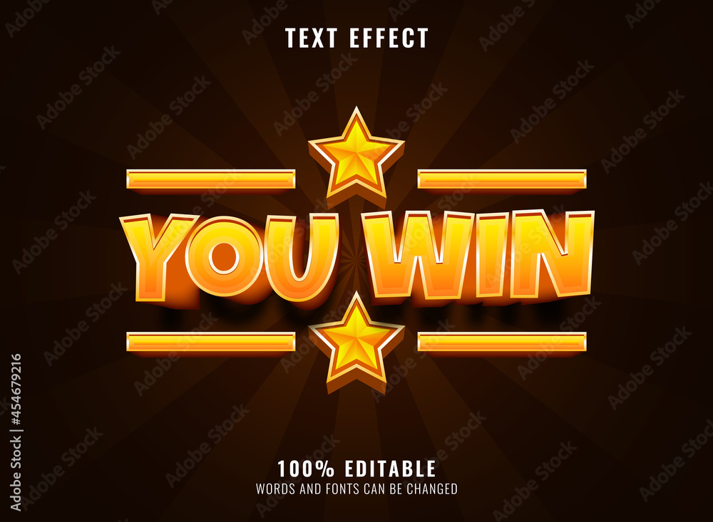 you win victory with golden star editable game text effect Stock Vector ...