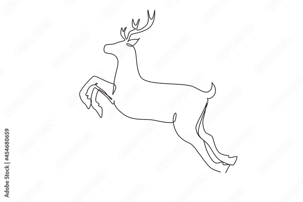 Continuous one line drawing forest wild deer. Standing wild reindeer ...