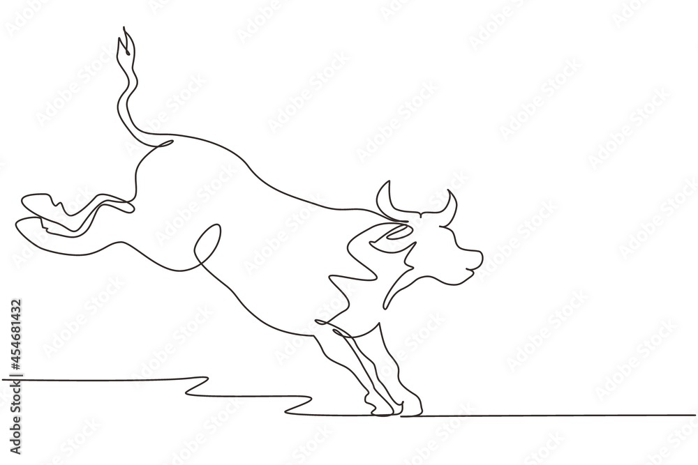 Continuous one line drawing wild bull attack. Elegance buffalo for ...