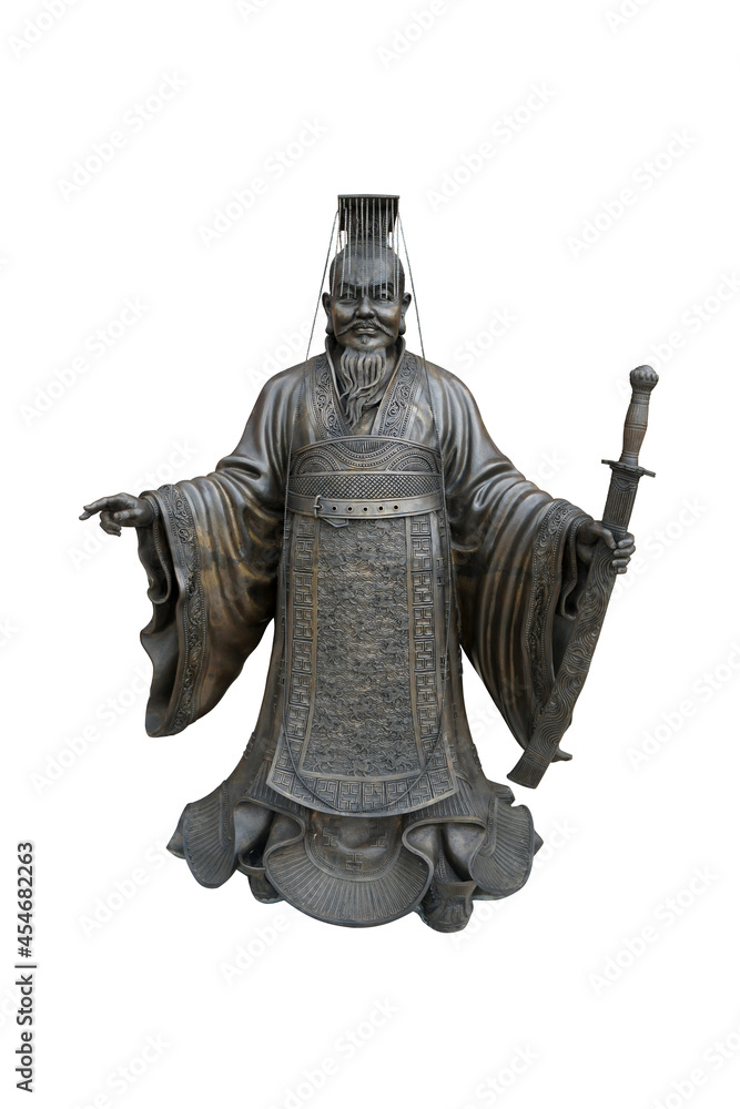 Metal statue of The yellow emperor Huang Ti isolated on white ...