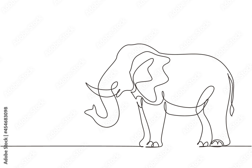 Single one line drawing African elephant. Wild animal. Big cute ...