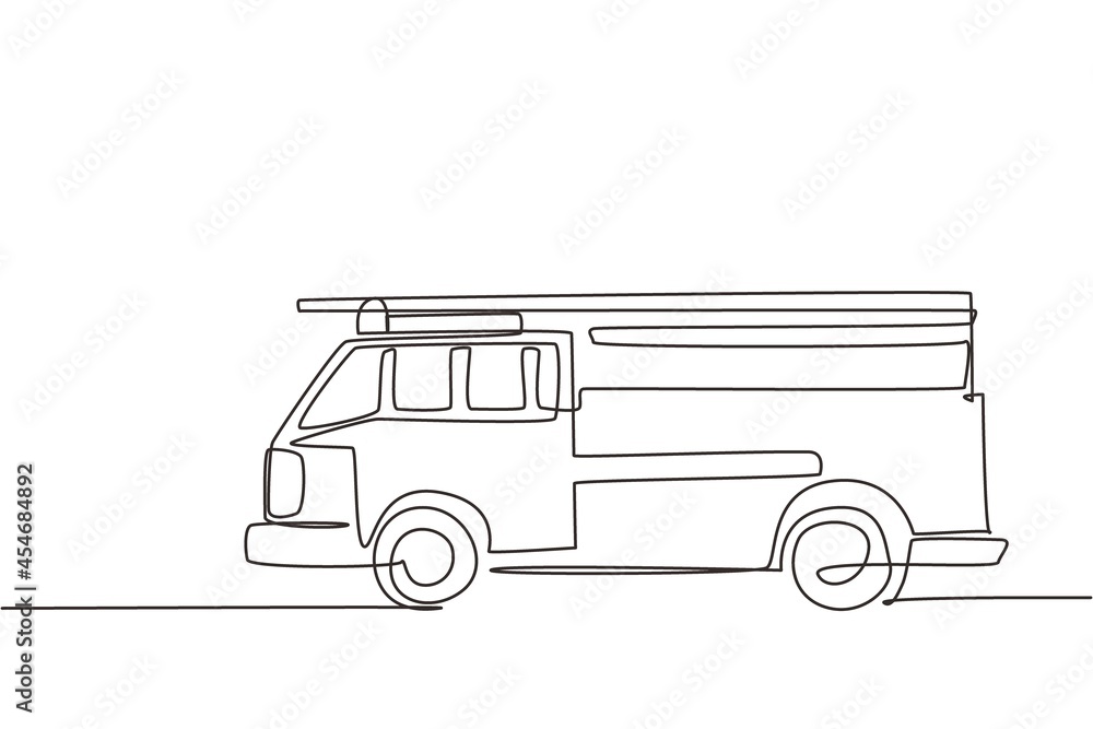 Continuous one line drawing fire engine icon logo. Firefighter truck ...