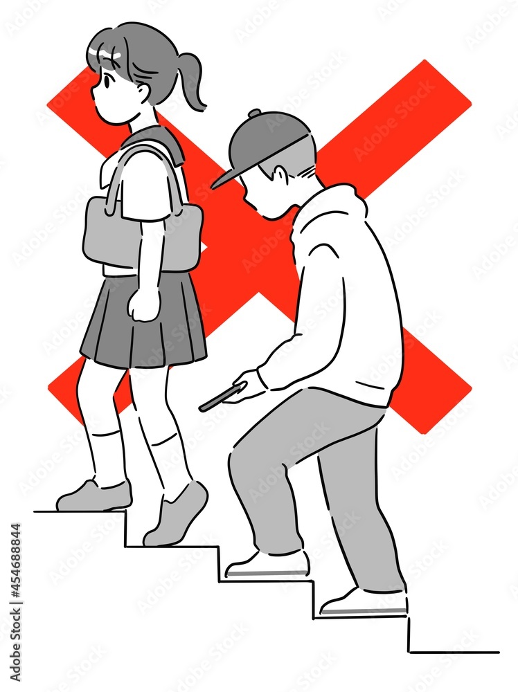 階段で盗撮される制服の女の子 Stock イラスト | Adobe Stock