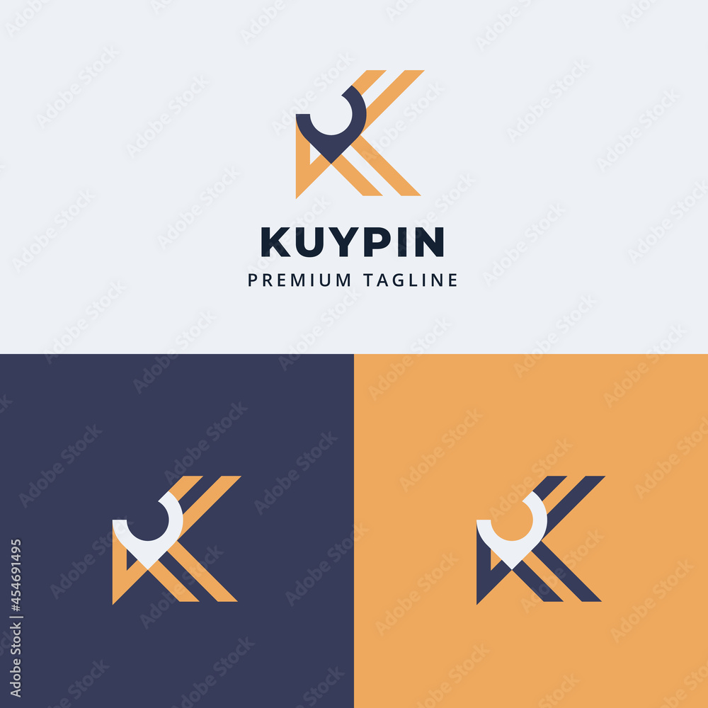 Logo Letter K pin mark monogram icon, simple and minimalist line pin ...