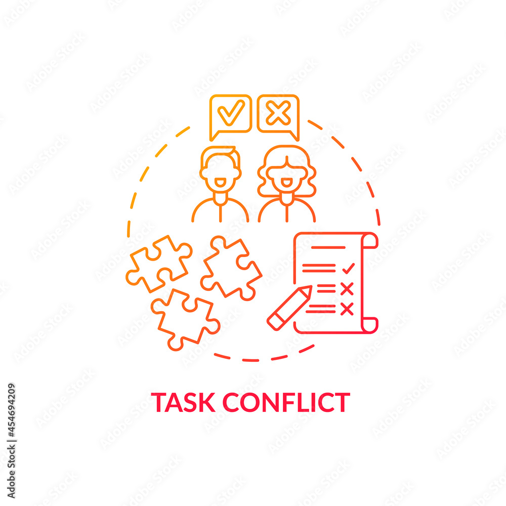 Task conflict red gradient concept icon. Coworkers disagree on group ...