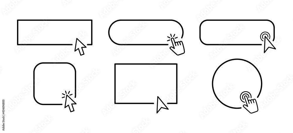 Click Buttons set. Click here web buttons template. Set of action ...