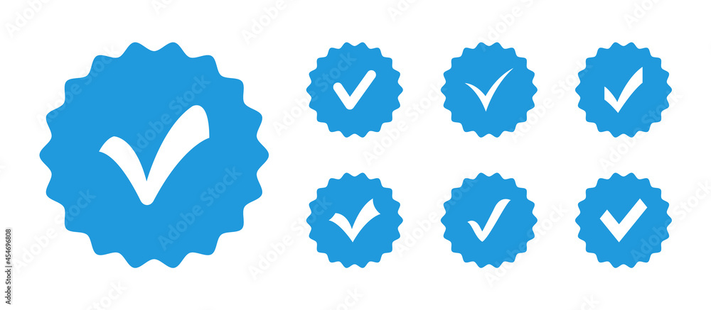 Vetor de Set of check mark badges. Profile verification icon. Approved ...