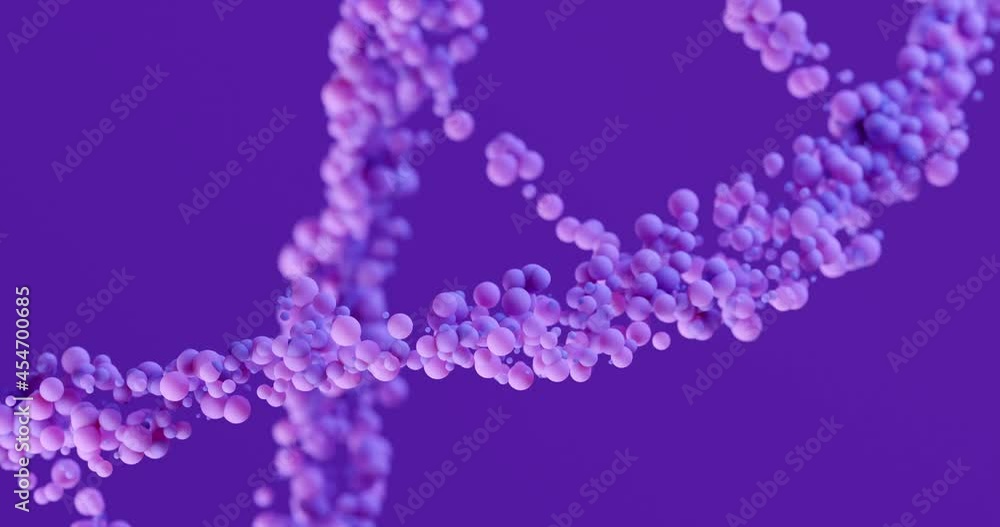 3d DNA structure in lavender color on a purple background. Rotation of ...