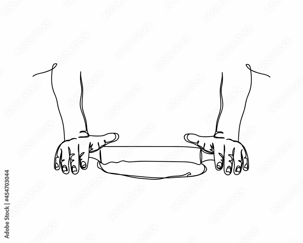 Continuous one line drawing of baker kneading or making dough with ...