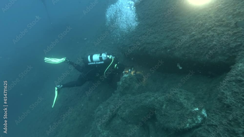 Scuba diver photographer shots ship anchor on the shipwreck Swedish ...