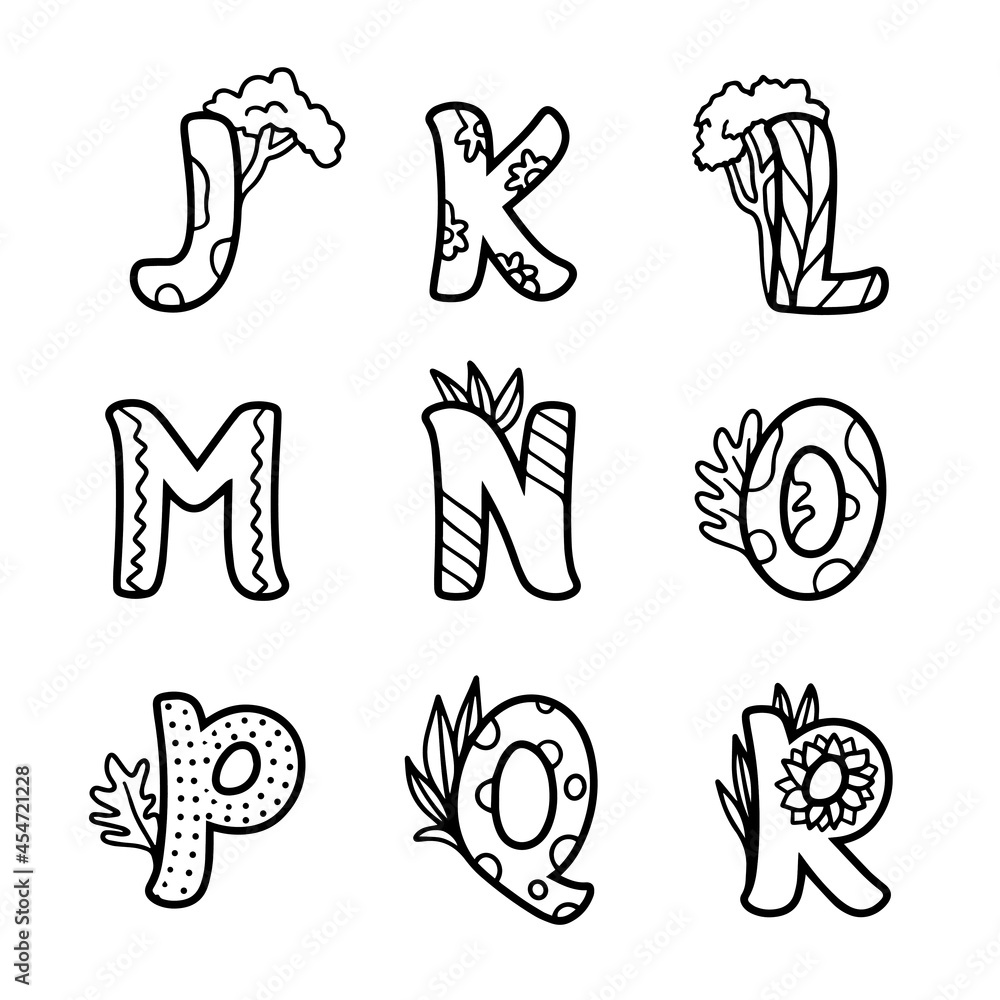 ABC Funny Alphabet coloring for kids. Cute alphabet fonts freehand ...