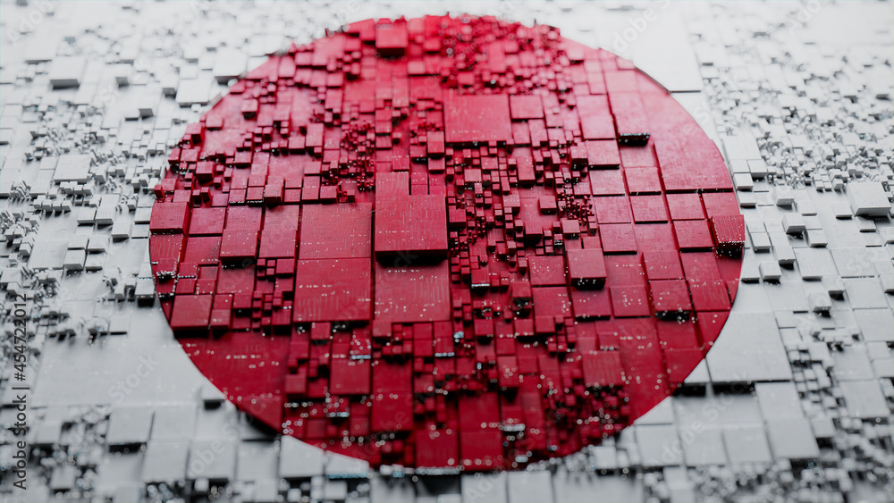 Japanese Flag rendered as Futuristic 3D blocks. Japan Network Concept ...