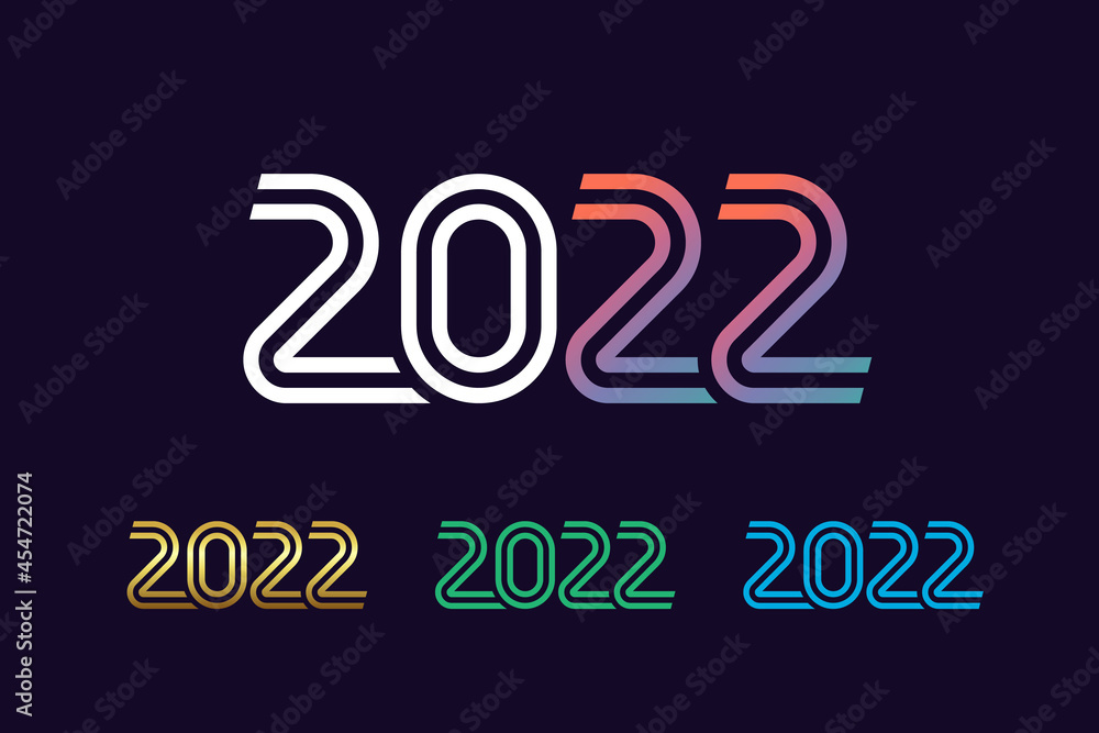 2022 colored line numbers. Happy New Year banner, colorful digits on ...