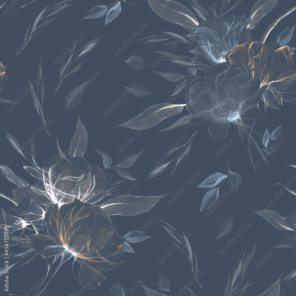 Blue boho seamless pattern for fabric, Dusty blue floral digital paper ...