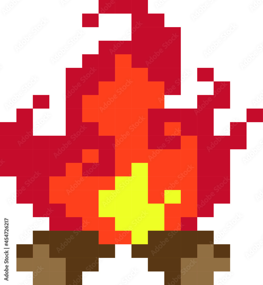 camp fire Pixel Art isolated on white Background. Pixel art. Vector ...