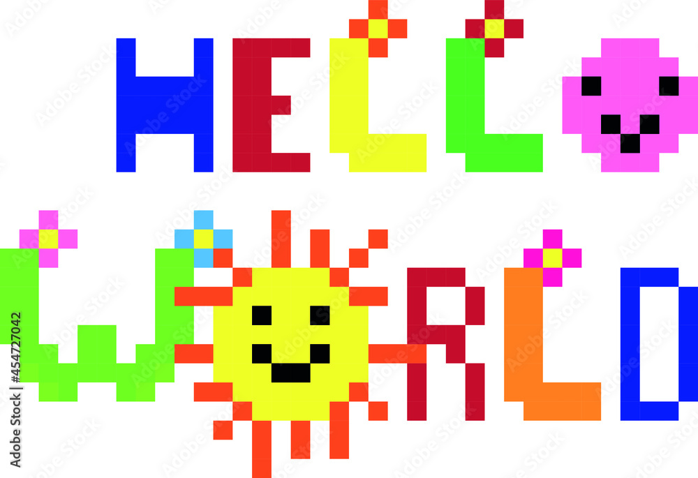 hello world Pixel Art isolated on white Background. Pixel art. Vector ...