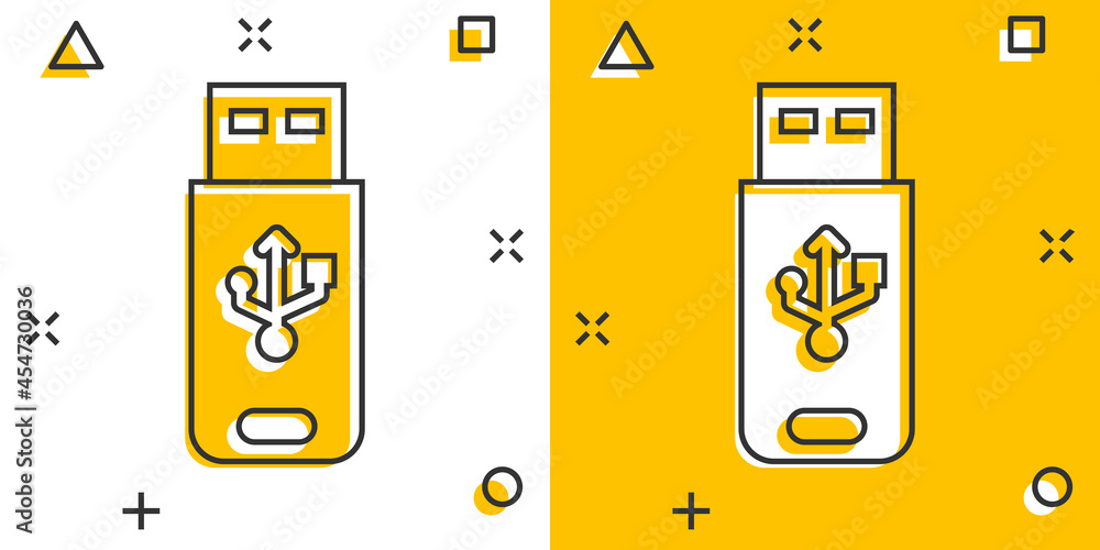 Usb drive icon in comic style. Flash disk vector cartoon illustration ...