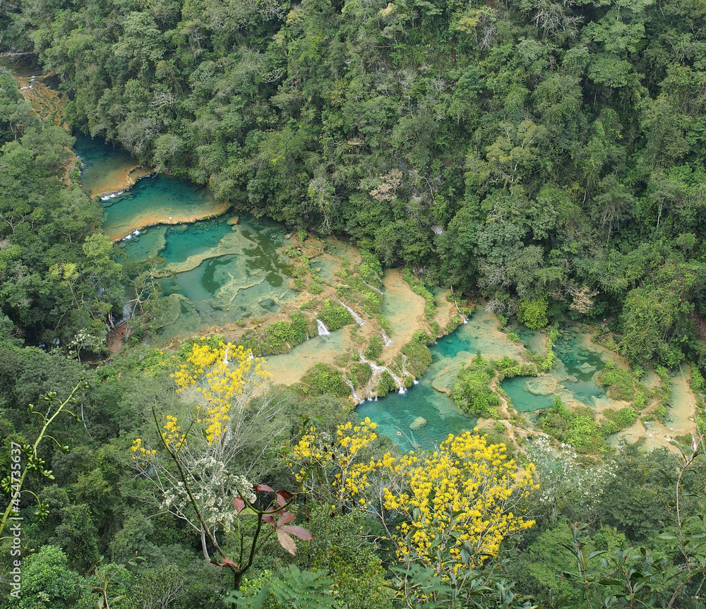 Aerial view of beautiful limestone bridges, natural pools and ...