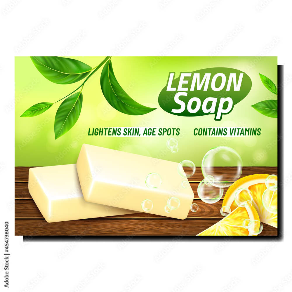 Lemon Soap Creative Promotional Banner Vector. Lemon Soap Bar And ...