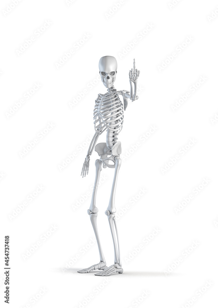 Skeleton rude hand sign - 3D illustration of male human skeleton figure ...