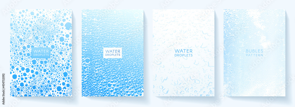 Water cover design set. Background with water drops pattern (bubbles ...