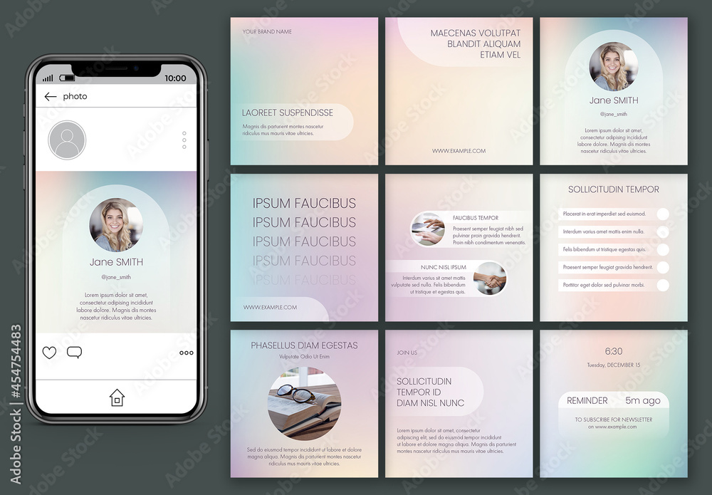 Holographic Gradient Post Layout Stock Template | Adobe Stock
